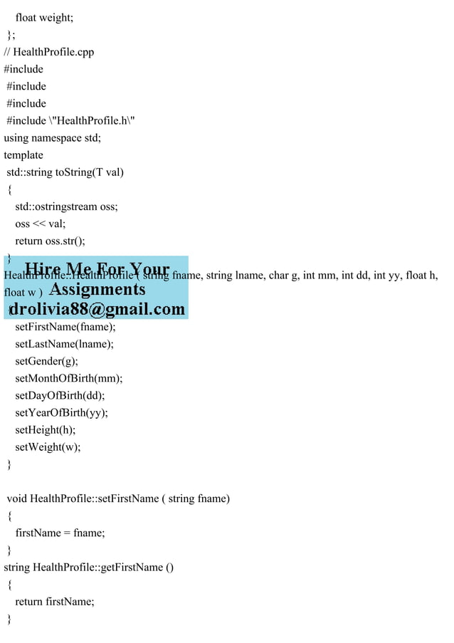 HealthProfile.h #include stringusing namespace std;class .pdf HealthProfile.h #include stringusing namespace std;class .pdf