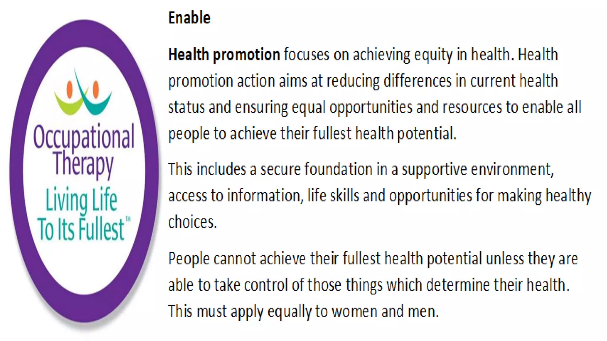 Occupational Therapy and Health Promotion | PPT