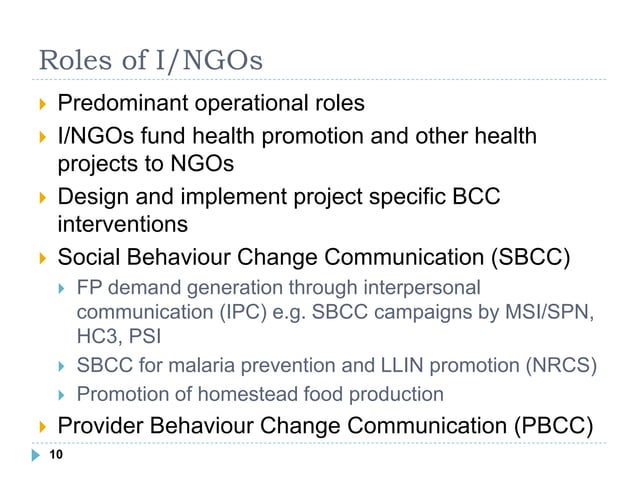 Role of I/NGOs in Health Promotion and Education | PPTX | Non-Profit Organizations | Industries
