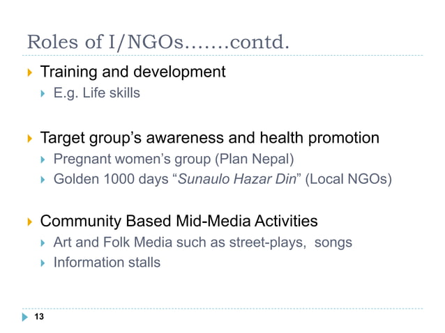 Role of I/NGOs in Health Promotion and Education | PPTX | Non-Profit Organizations | Industries