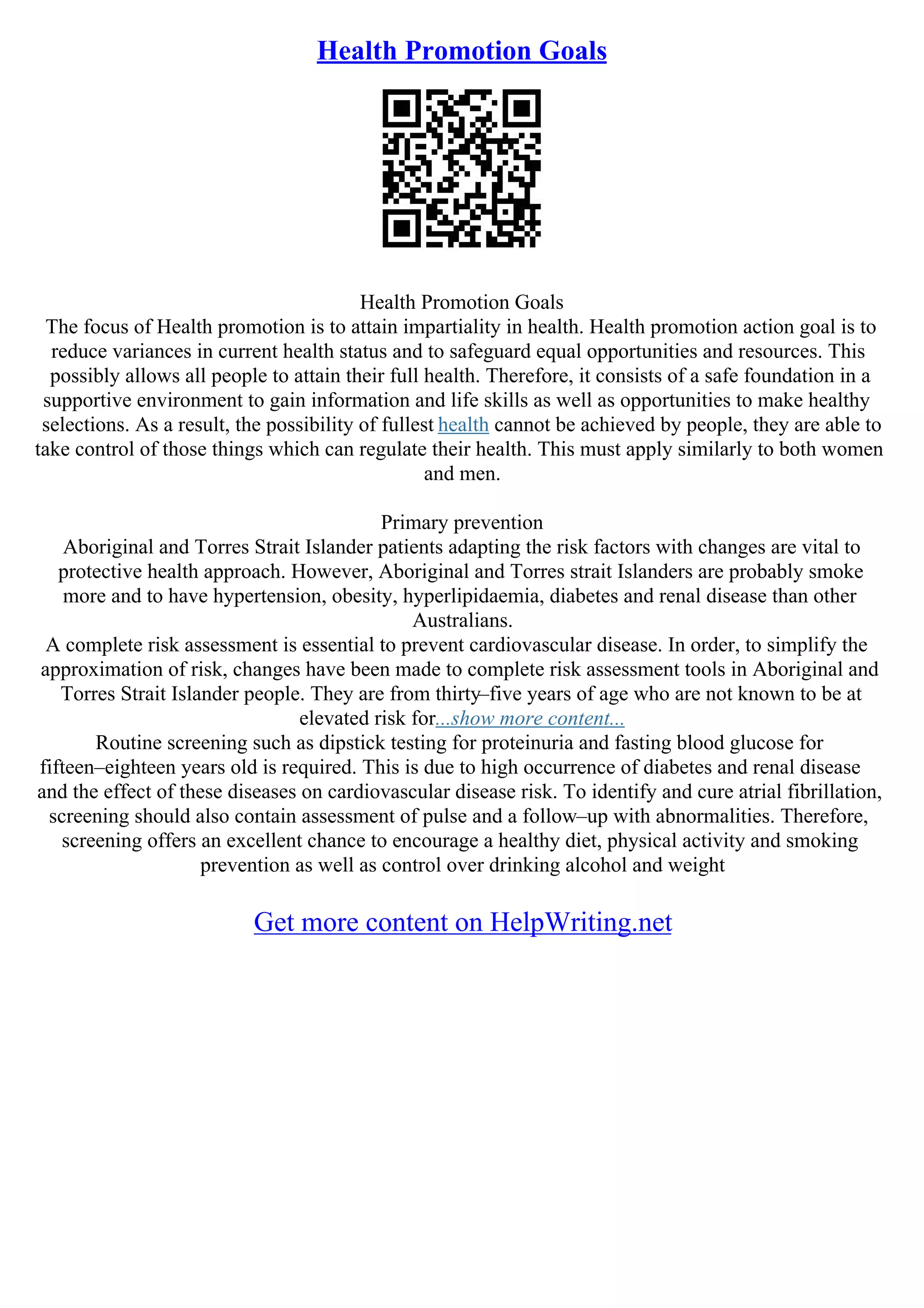 Health Promotion Essays | PDF