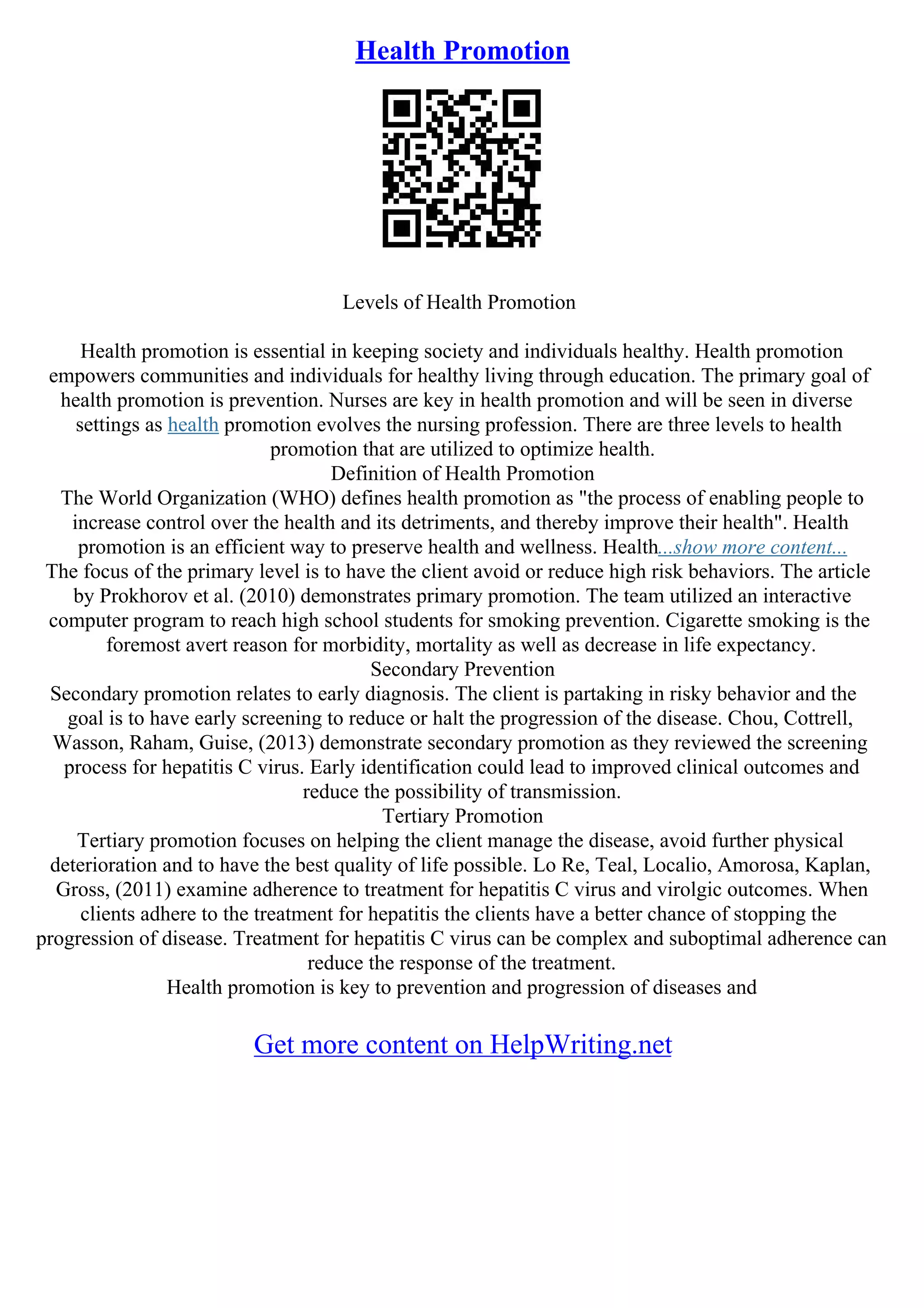 Health Promotion Essays | PDF