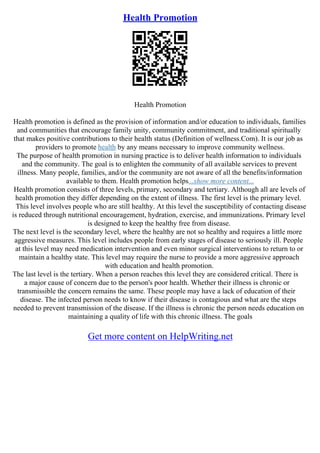Health Promotion Essays | PDF | Diabetes | Diseases and Conditions