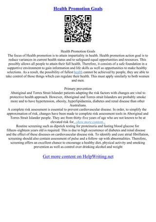 Health Promotion Essays | PDF | Diabetes | Diseases and Conditions