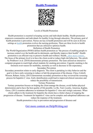 Health Promotion Essays | PDF