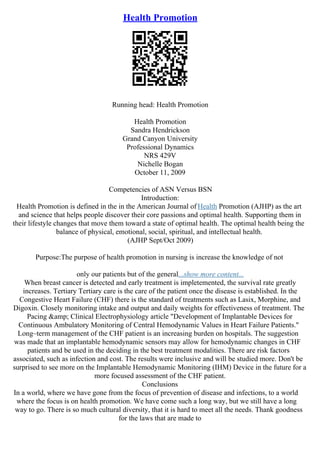 Health Promotion Essays | PDF | Diabetes | Diseases and Conditions