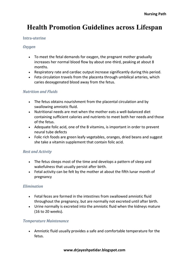 Health promotion guidelines across lifespan | PDF | Pregnancy ...