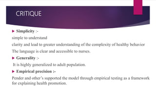 Health promotion model and Health Belief model | PPTX