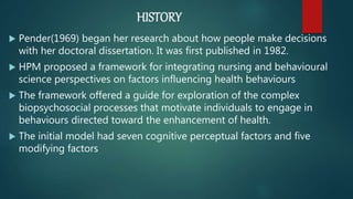 Health promotion model and Health Belief model | PPTX