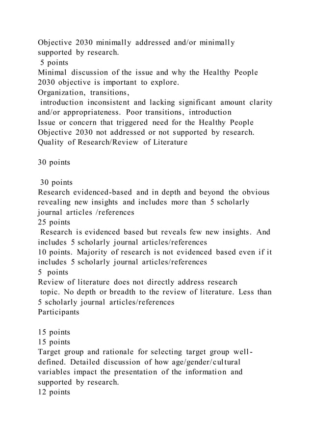 Health promotion paper rubric criteria maximum # points | PDF