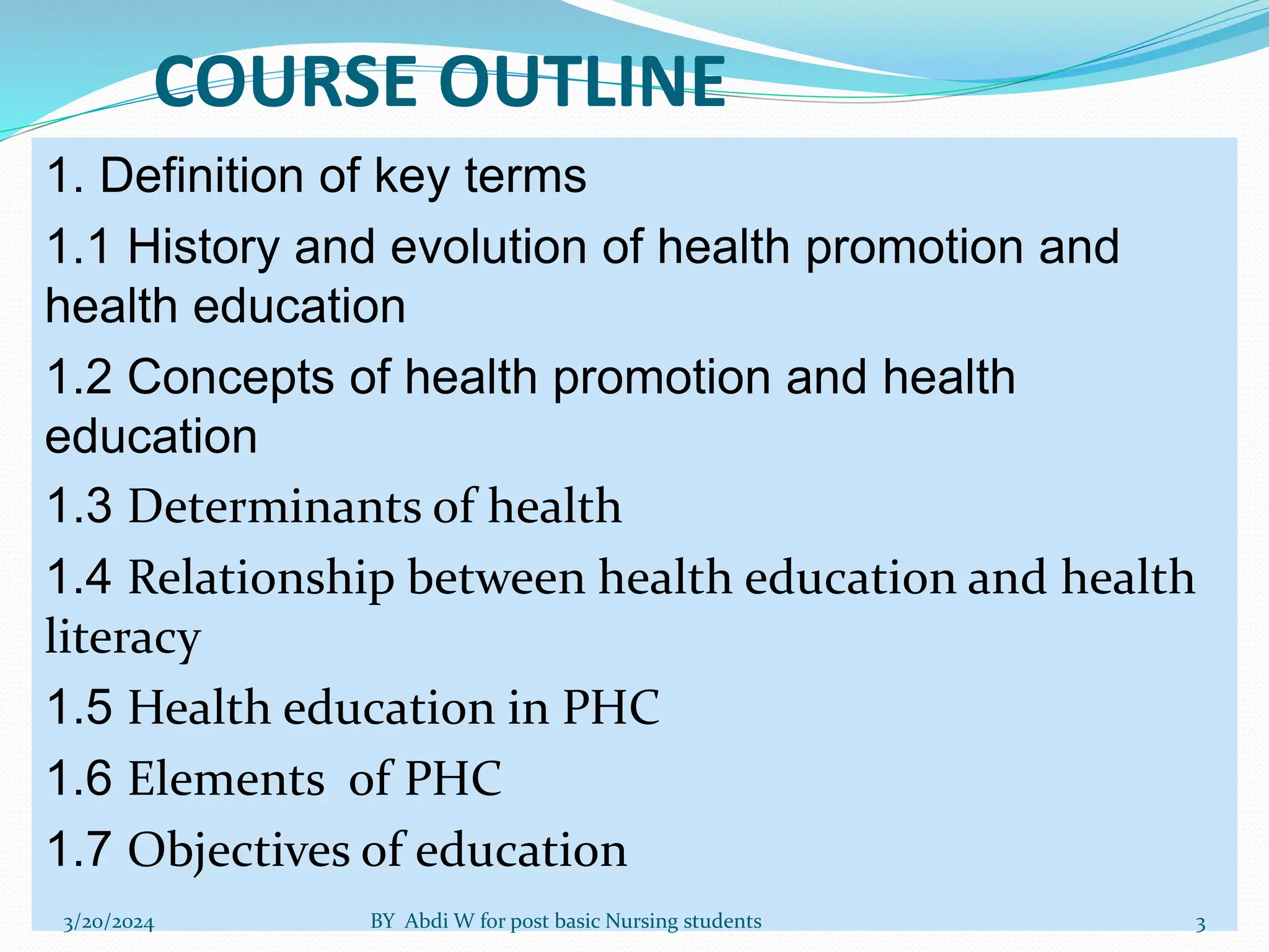 Health promotion & Disease prevention for post basic nursing students ...