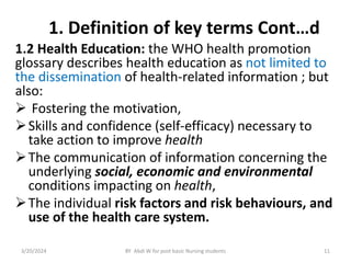 Health promotion & Disease prevention for post basic nursing students ...