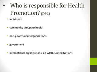 Health promotion ppt 1 | PPTX | Health Insurance | Insurance