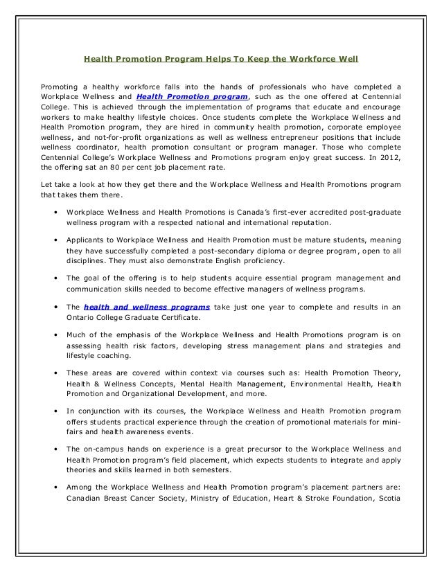 Health promotion program helps to keep the workforce well