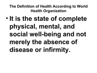 Health (Definition, Dimensions and Appraisal) | PPT