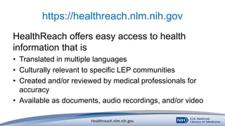 HealthReach (https://healthreach.nlm.nih.gov/) by Laura Laura Bartlett ...