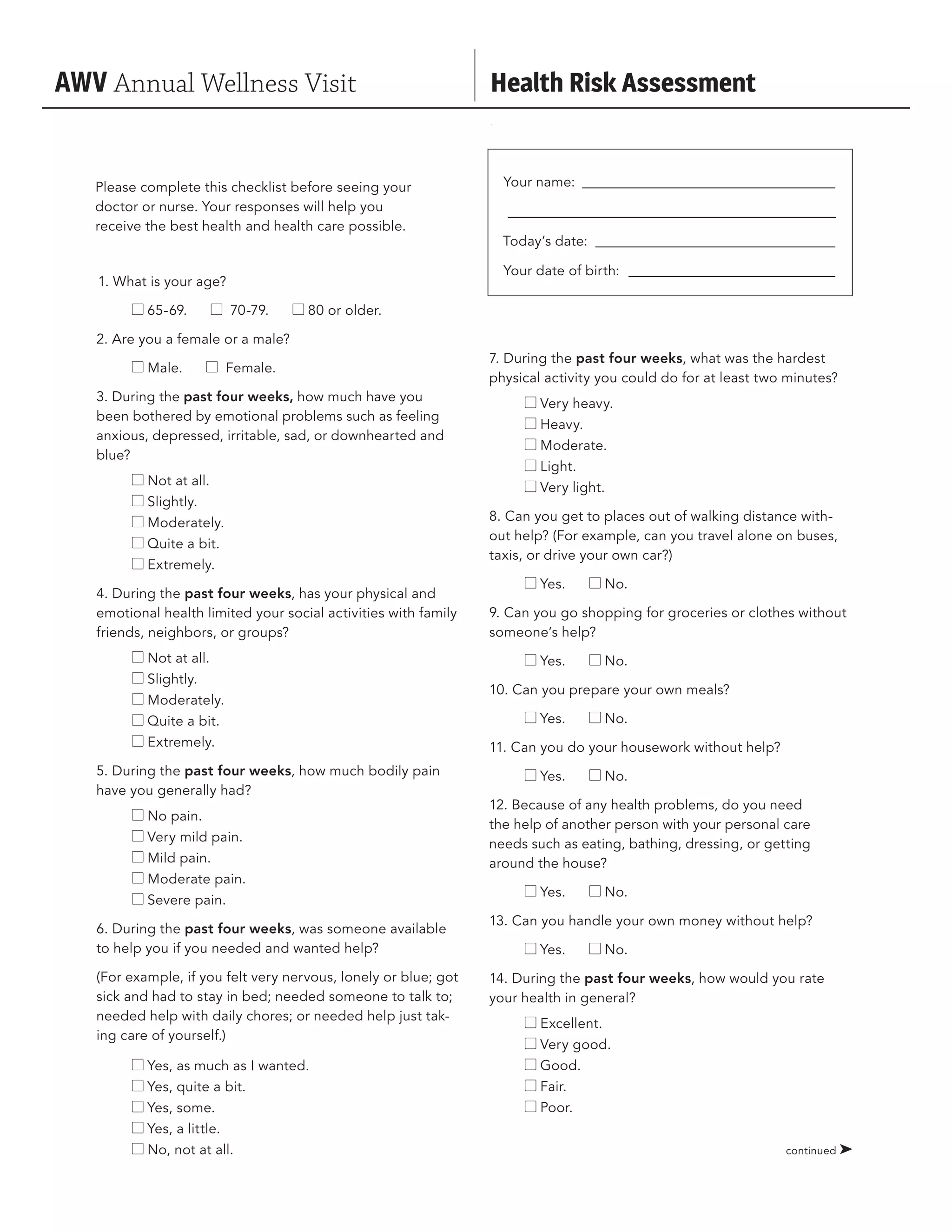 Health risk assessment Form - Doccare Medical Clinic | PDF