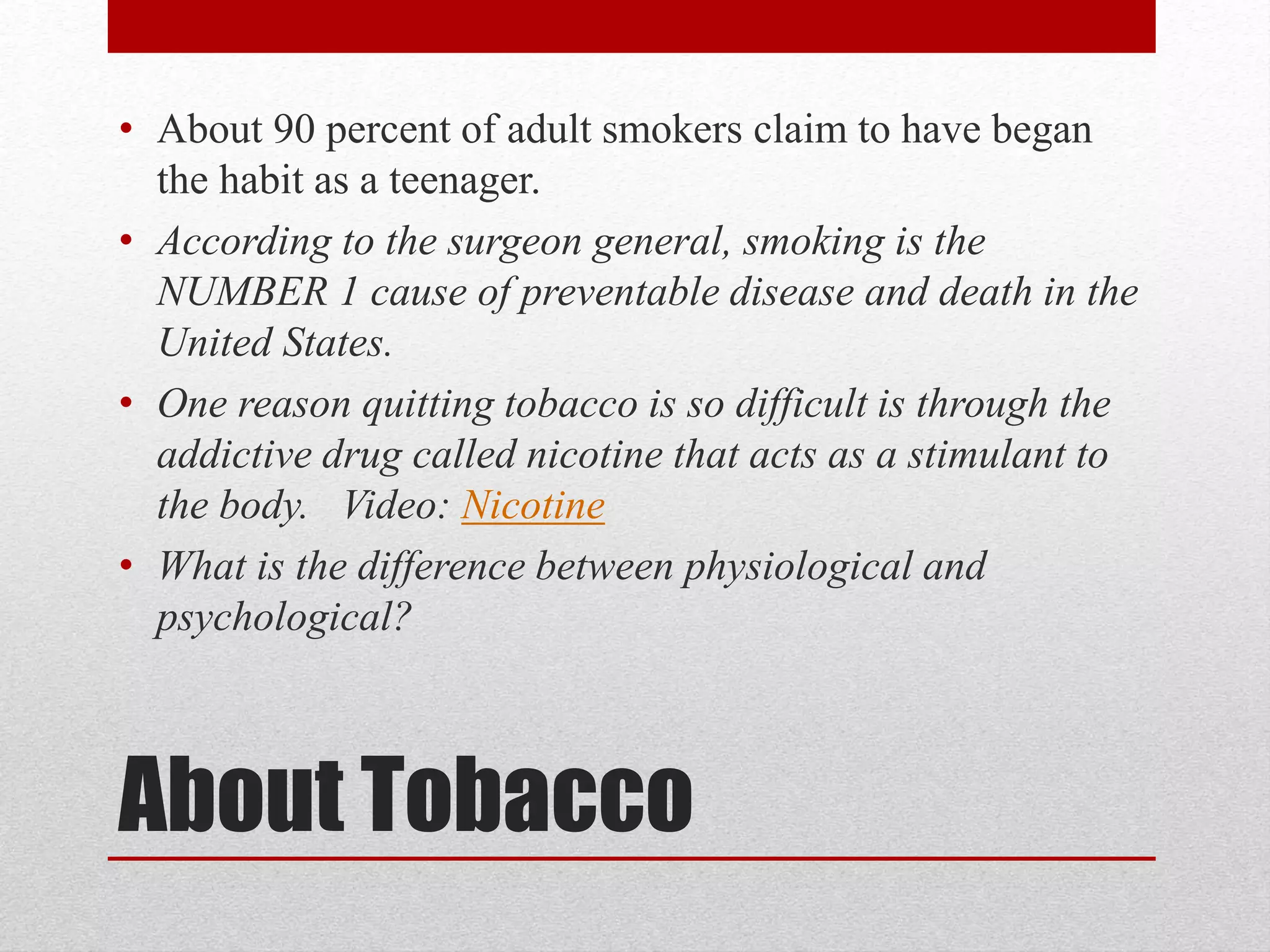 Health risks of tobacco lesson 1 textbook | PPTX | Illegal Drugs ...