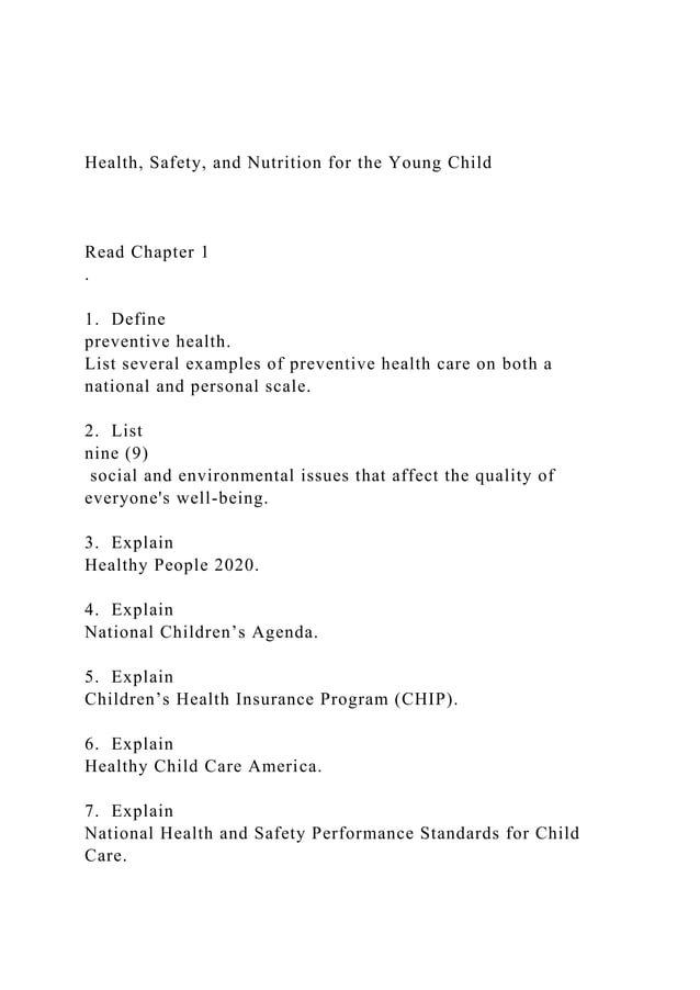 Health, Safety, and Nutrition for the Young ChildRead Ch | DOCX