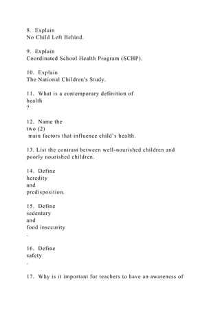 Health, Safety, and Nutrition for the Young ChildRead Ch | DOCX