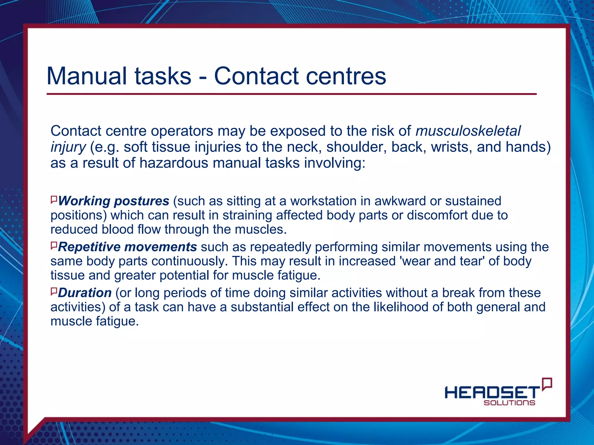 Health & Safety in the Call Centre | PPT
