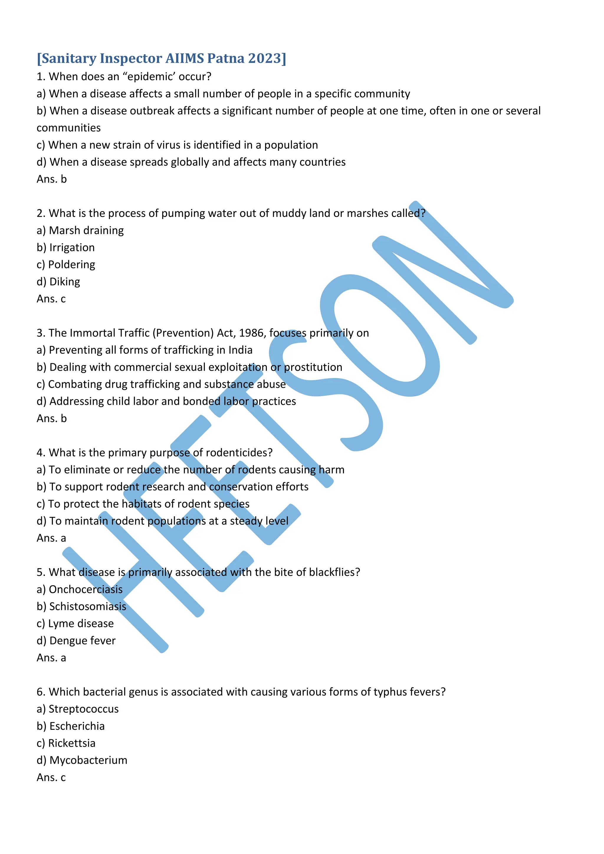 Health Sanitary Inspector MCQ Book PDF Free Download | PDF