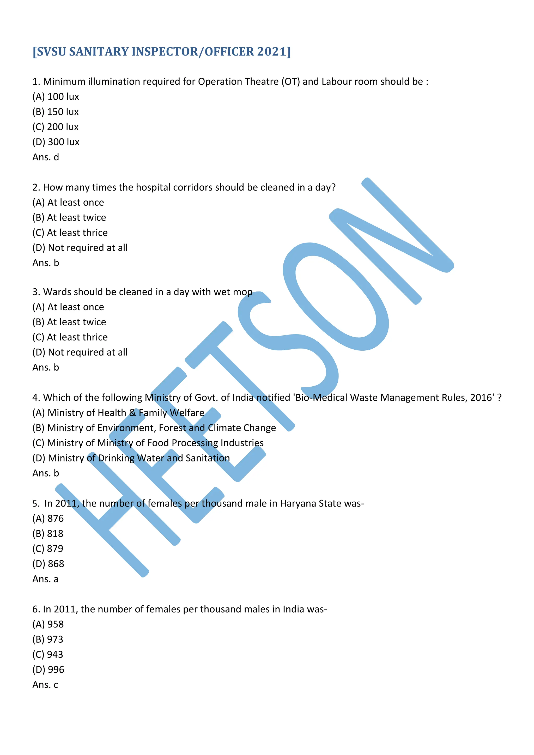 Health Sanitary Inspector MCQ Book PDF Free Download | PDF