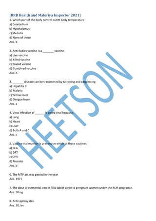 Health Sanitary Inspector MCQ Book PDF Free Download | PDF