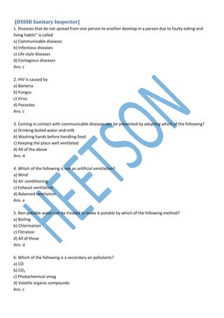 Health Sanitary Inspector MCQ Book PDF Free Download | PDF