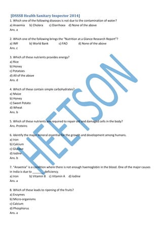 Health Sanitary Inspector MCQ Book PDF Free Download | PDF