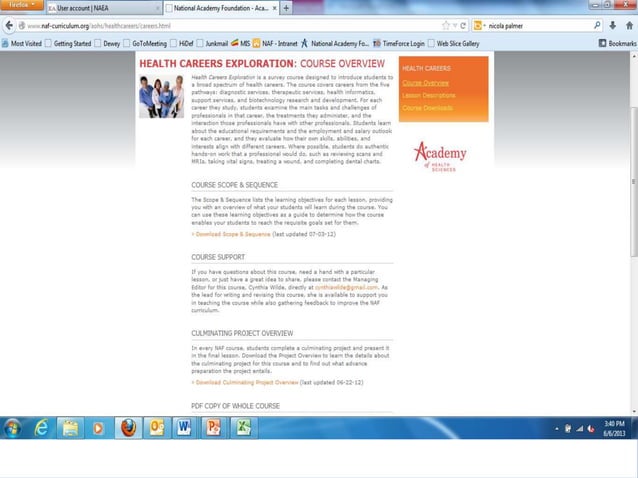 Overview of the NAF Health Sciences Curriculum | PPT