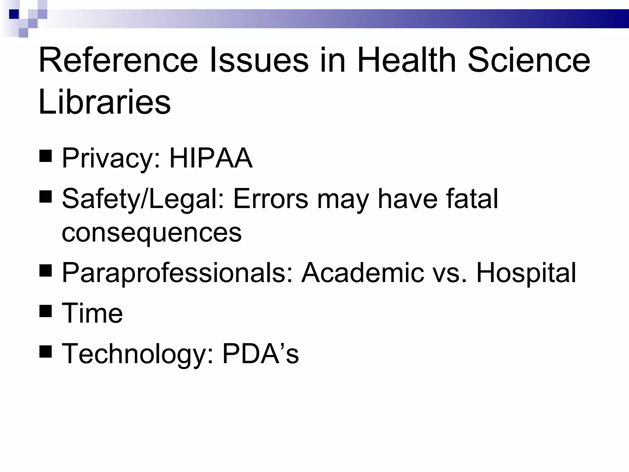 Reference Services : Health Sciences | PPT