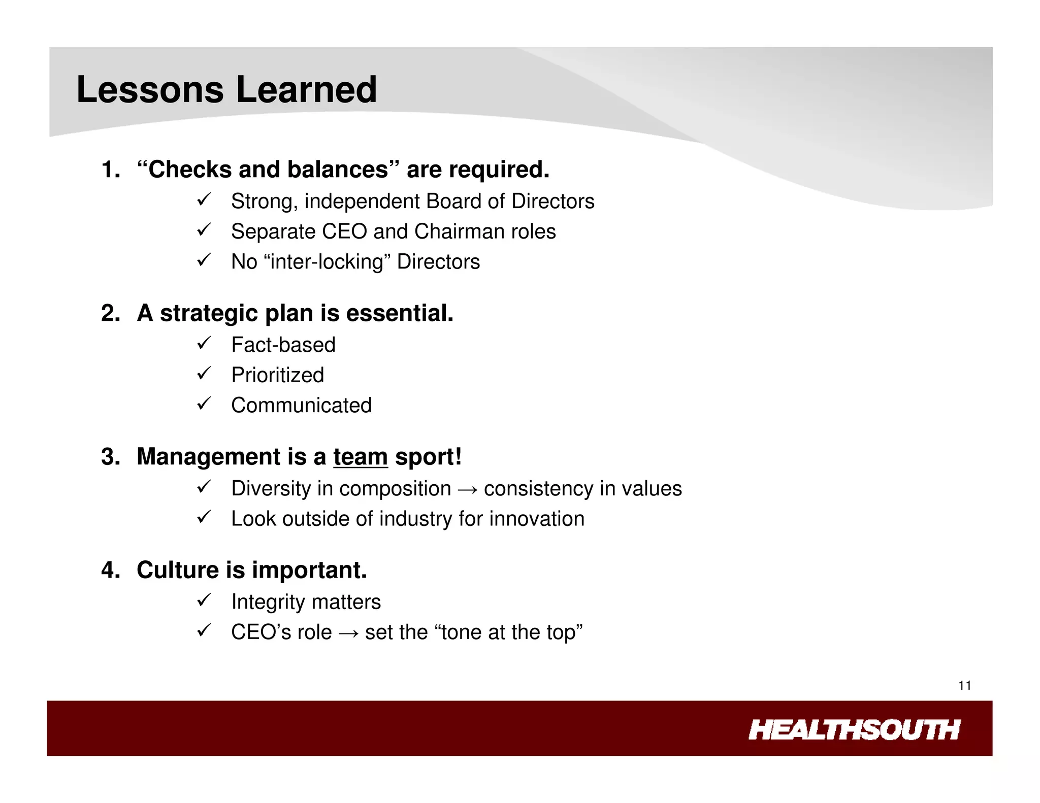 HealthSouth Lessons Learned | PDF