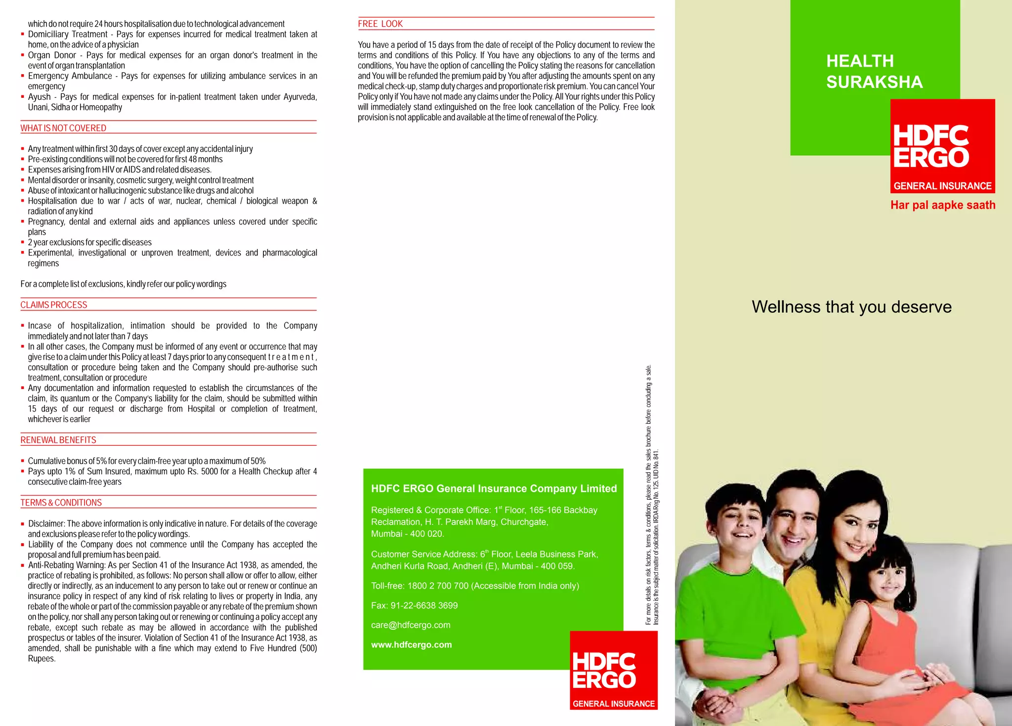 Health Insurance Brochures from HDFC ERGO General Insurance Company | PDF