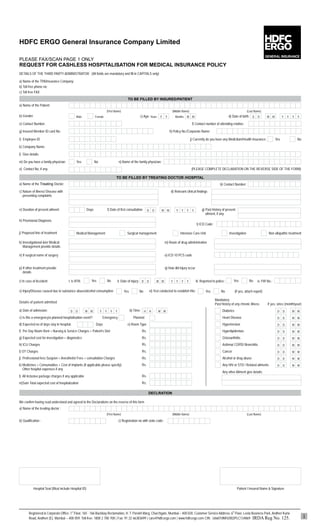 Health Suraksha Health Insurance Claim Form - HDFC ERGO | PDF