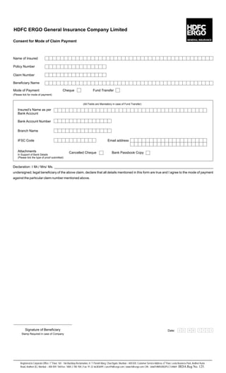 Health Suraksha Health Insurance Claim Form - HDFC ERGO | PDF
