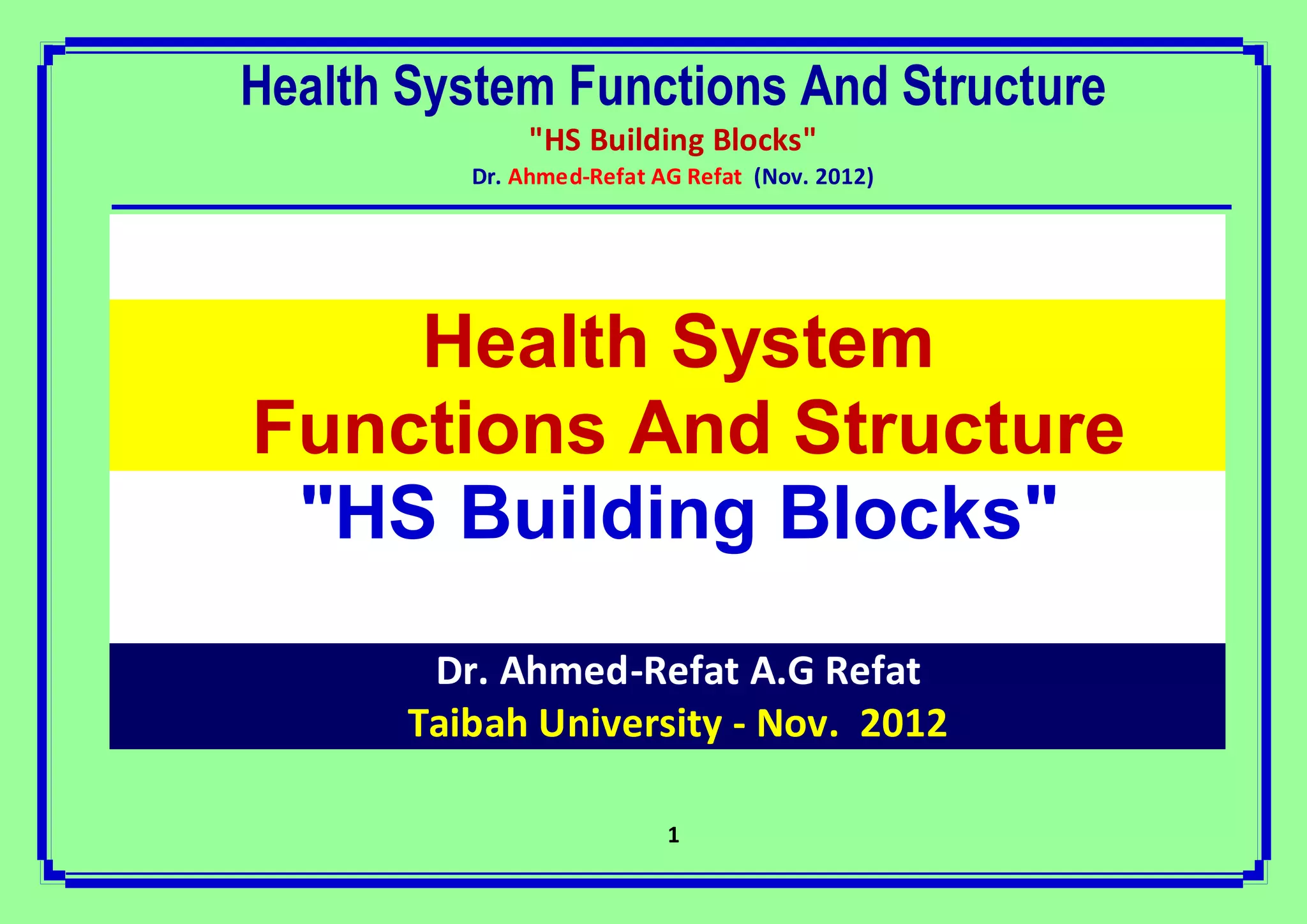 Health system functions and structure | PDF