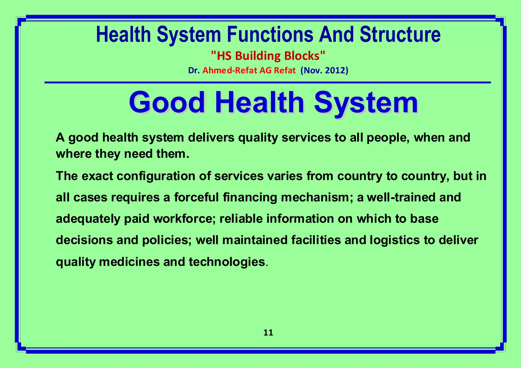 Health system functions and structure | PDF