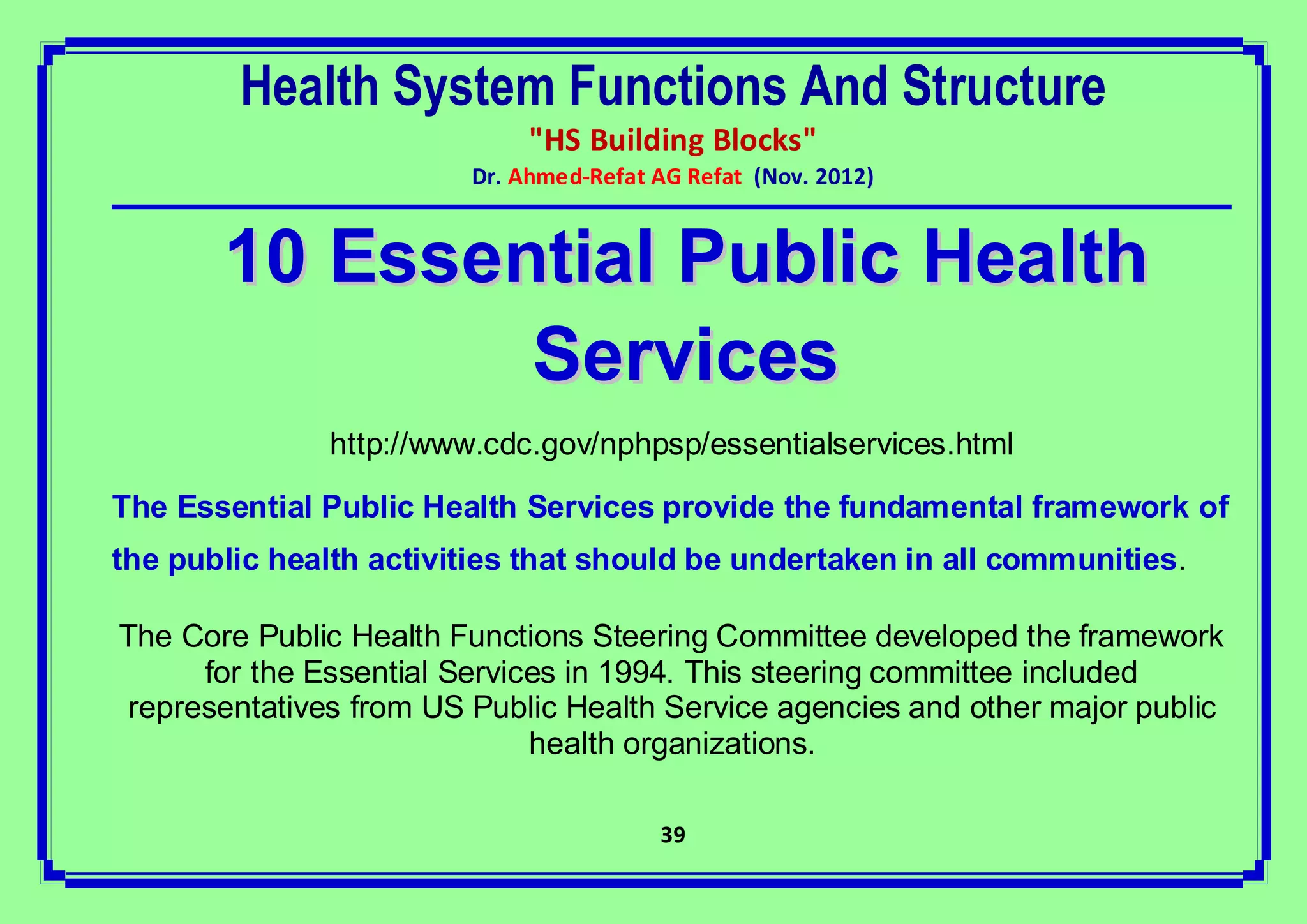 Health system functions and structure | PDF