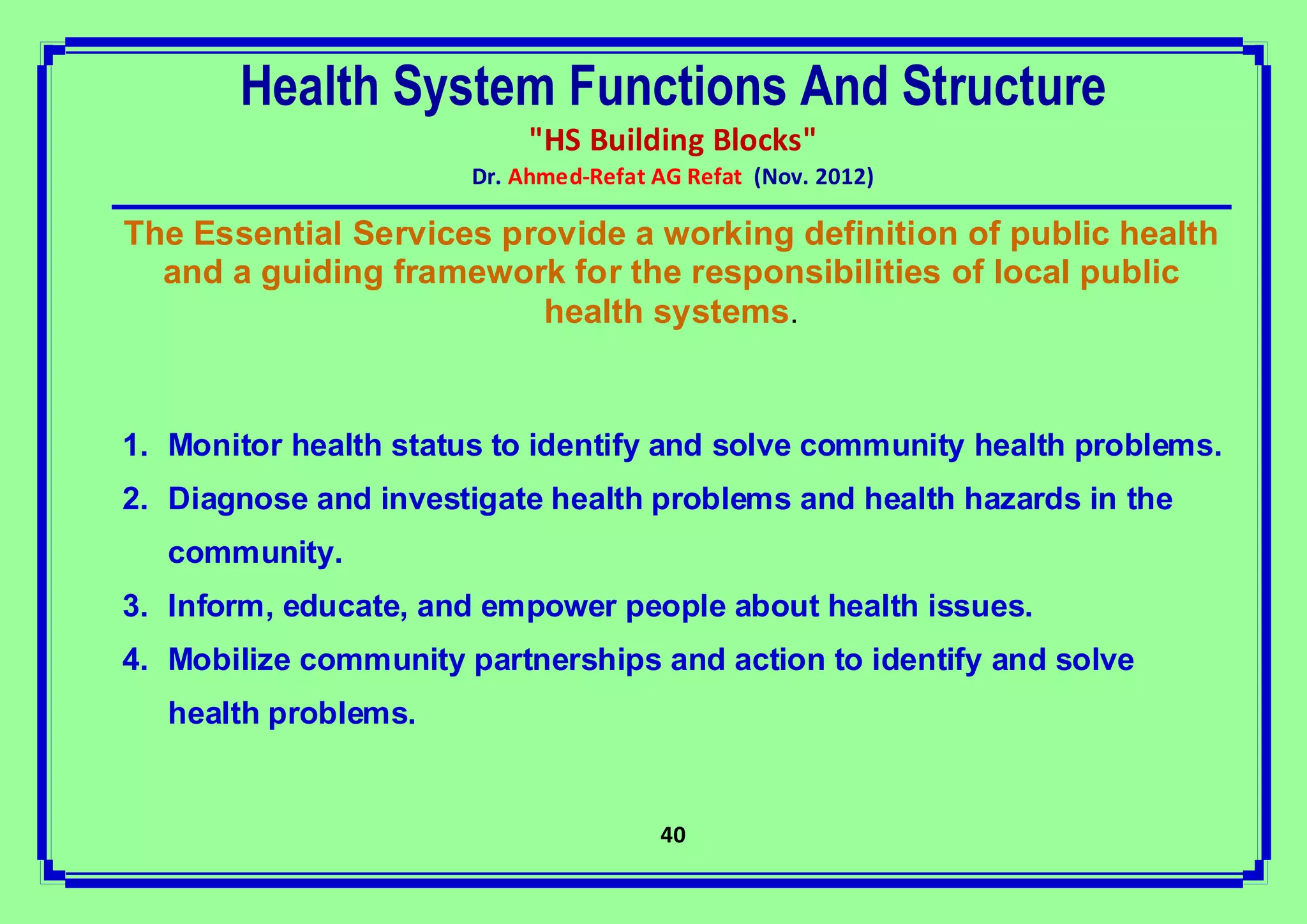 Health system functions and structure | PDF
