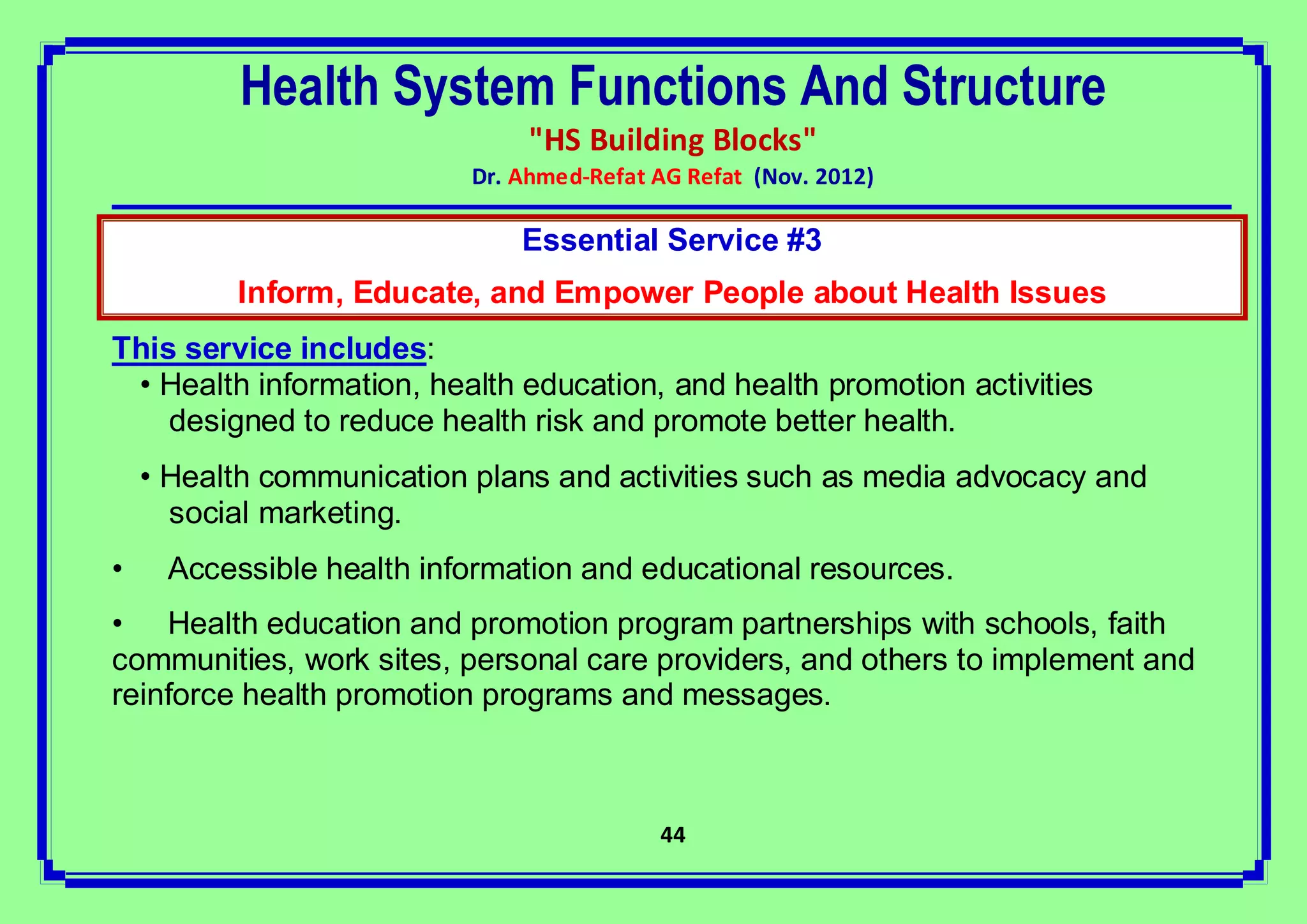 Health system functions and structure | PDF