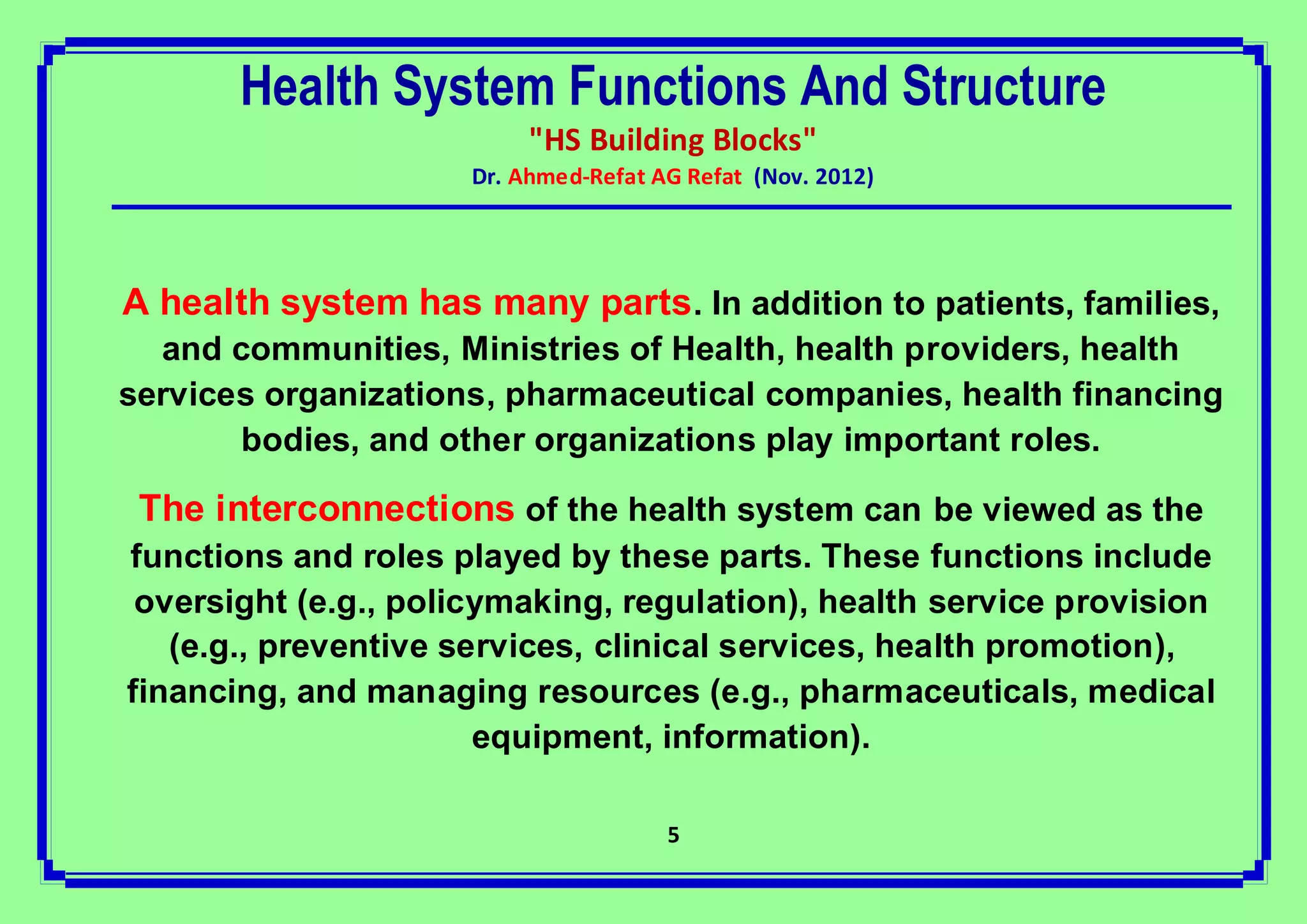 Health system functions and structure | PDF