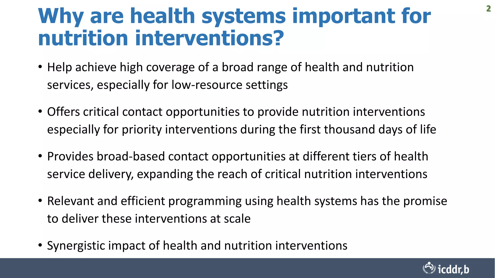 Integrating nutrition into health systems: opportunities and challenges ...