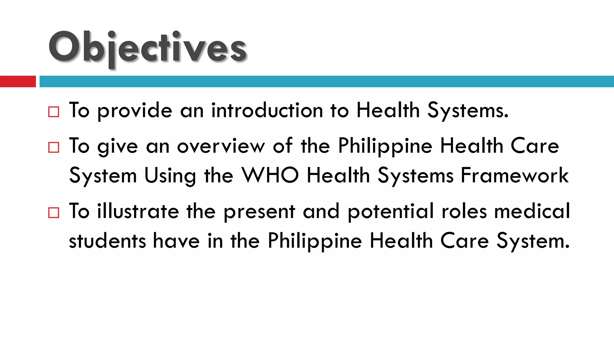 An Introduction to Health Systems; An Overview of the Philippine Health ...