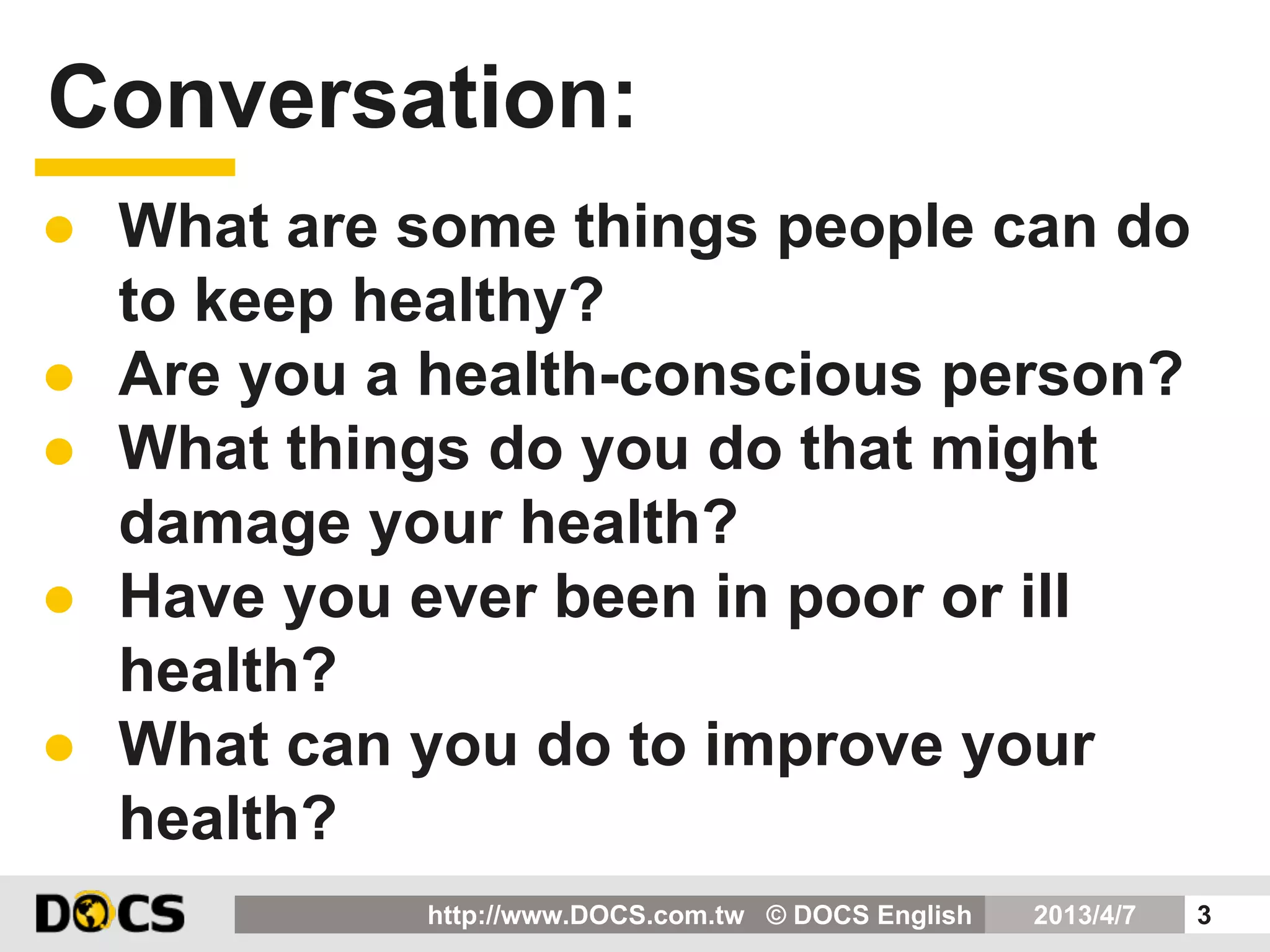 Health topic 1 | PPT