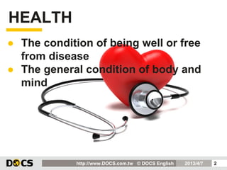 Health topic 1 | PPT