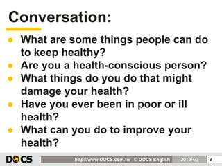 Health topic 1 | PPT