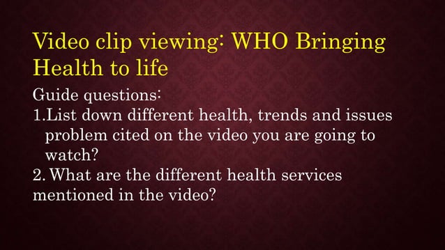 Grade 10 Health UNIT 3 health trends issues and concern Global level ...