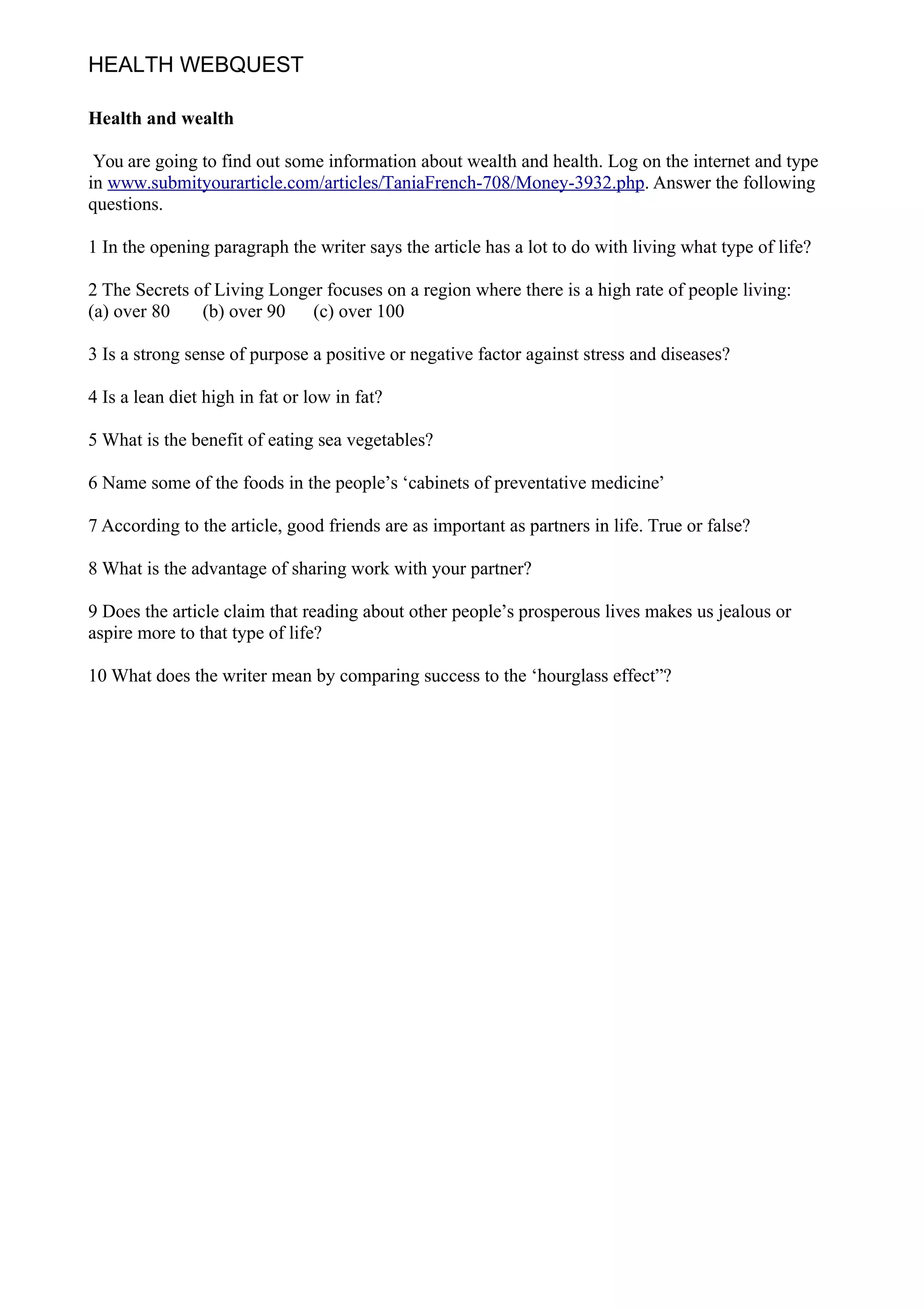 Health webquest | DOC