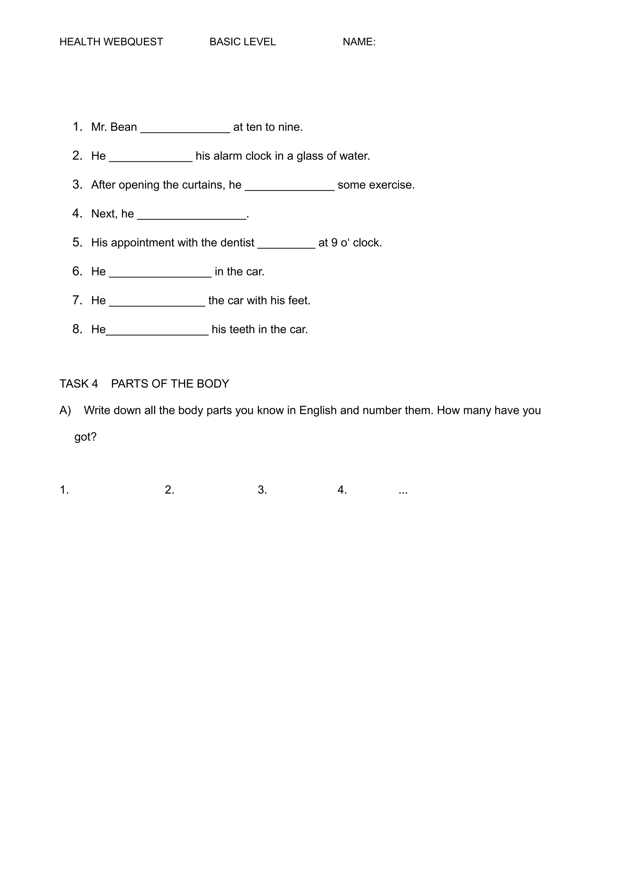Health webquest basic | DOC